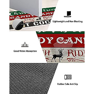 Diatomaceous Bath Door mats,Christmas Trees Candy Canes Sleigh Rides Hot Cocoa Wooden Red Green Gray Absorbent and Quick Drying Non Slip Bathroom Rug,Suitable for Bathroom Tub Shower Sink,24"x36"