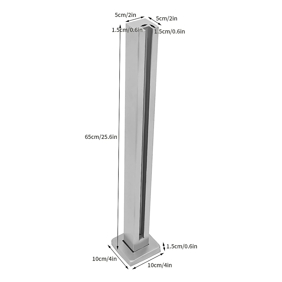 Glass Railing Post,Heavy Duty Glass Railing Post End Post, 25.6‘’/ 35.8”, End Post, Durable 304 Stainless Balustrade Post Steel, Balustrade for Balcony Deck Stairs for Concrete, Porch Steps (25.6‘’)