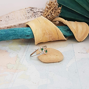 Dazzlingrock Collection Round Green Emerald & Diamond Ladies Double Heart Promise Ring in 925 Sterling Silver, Size 7