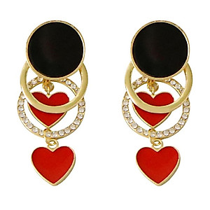 Decent LOOK Trendy Earrings for Women 2024 Black Red Gold Hoop | Triple Circle Diamond Earrings | Chunky Gold Earrings (Pack of 01)
