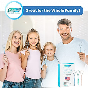 Dr. Nick’s White & Healthy Tongue Scraper (3 pack), Dentist Designed to Cure Bad Breath, Easy to Use Plastic Tounge Scraper Cleaner Maintains Oral Care for Adults (Green Blue & White)