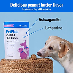 PetPlate Chill Out Soft Chews, Calming and Relaxation Support Supplement for Dogs, Organic and Human-Grade Ingredients, Includes Ashwagandha & L-theanine, Pet Supplies (Pack of 1, 9.8 Ounce)