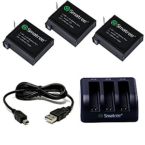 Smatree Battery (3 Pack) and 3-Channel Charger Compatible for Gopro Hero 4 (NOT for Hero 5)