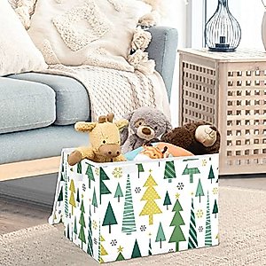 CaTaKu Christmas Tree Geen Storage Bins with Lids and Handles, Fabric Large Storage Container Cube Basket with Lid Decorative Storage Boxes for Organizing Clothes