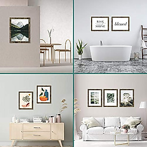 Hap Tim 11x14 Picture Frame Set of 2,Each Carbonized Black Wood Pattern Frame with 2 Mats,Display 8x10 or Four 4x6 Photos with Mat,11x14 Picture Without Mat for Wall Display