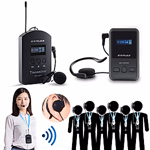 EXMAX EX-200N UHF Wireless Tour Guide Church Translation System 200 Channels for Assistive Listening, Language Interpretation, Leisure Tours, Corporation Training - 1 Transmitter & 1 Receiver