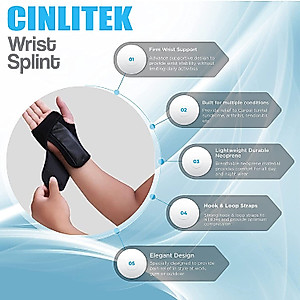 Cinlitek Carpal Tunnel Wrist Splint Support, Wrist Brace for Joint Pain Relief, Arthritis,Sprains, Tendonitis, Repetitive Strain Injury, Adjustable Hand Guard for Men and Women (One Size, Left)
