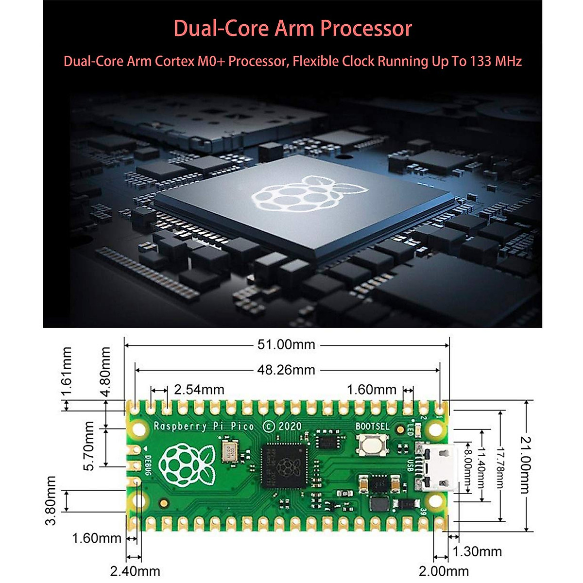 Pre-Soldered Header Raspberry Pi Pico MicrocontrollerDevelopment Board Based on Raspberry Pi RP2040 Chip,Dual-Core ARM Cortex M0+ Processor, Flexible Clock Running up to 133 MHz