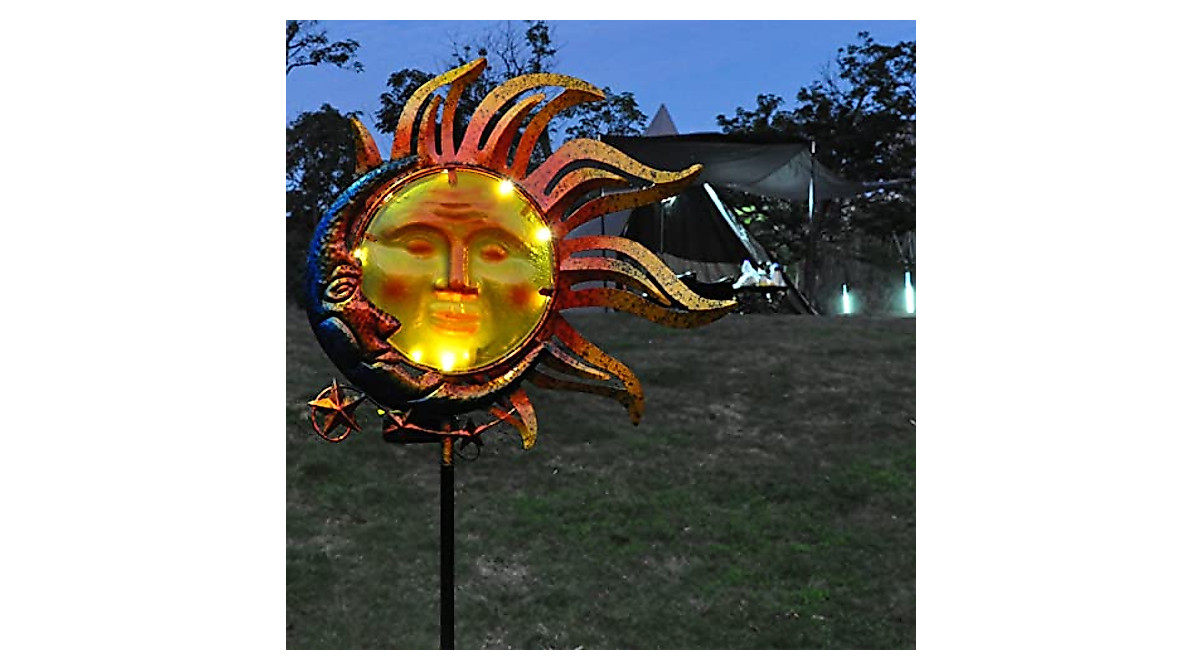 Sun Garden Stake Decor - Solar Metal & Glass Yard Art | Wotieuns