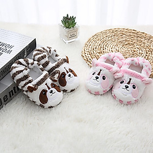 Enteer Baby Girls' Bear House Slippers with Non-Slip Rubber Sole Pink US 11-12