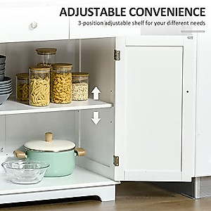 HOMCOM Double Door Sideboard Buffet Cabinet, Kitchen Cabinet, Coffee Bar Cabinet with 2 Drawers, Adjustable Shelf for Living Room and Hallway, White