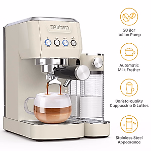 MAttinata Espresso Machine 20 Bar, Cappuccino Machine for Home with 2.0 Long Life Automatic Milk Tank, Espresso Maker with Milk Frother, Coffee Maker Present, Stainless Steel-Mattino Creamy Love