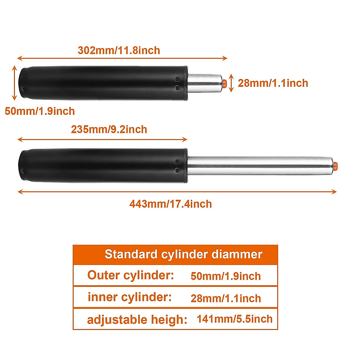 DAJAVE 2 Pack 5.5 Inch Office Chair Cylinder Replacement, Office Chair Gas Lift Cylinder, Hydraulic Pneumatic Shock Piston Heavy Duty(1000lbs) Universal Size Fits Most Executive Chairs