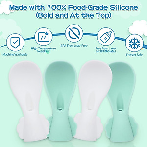 Leak-Proof Silicone Food Pouch Squeeze Spoon - No-Spill, Easy Attach Silicone Tops for Infants, 4-Pack