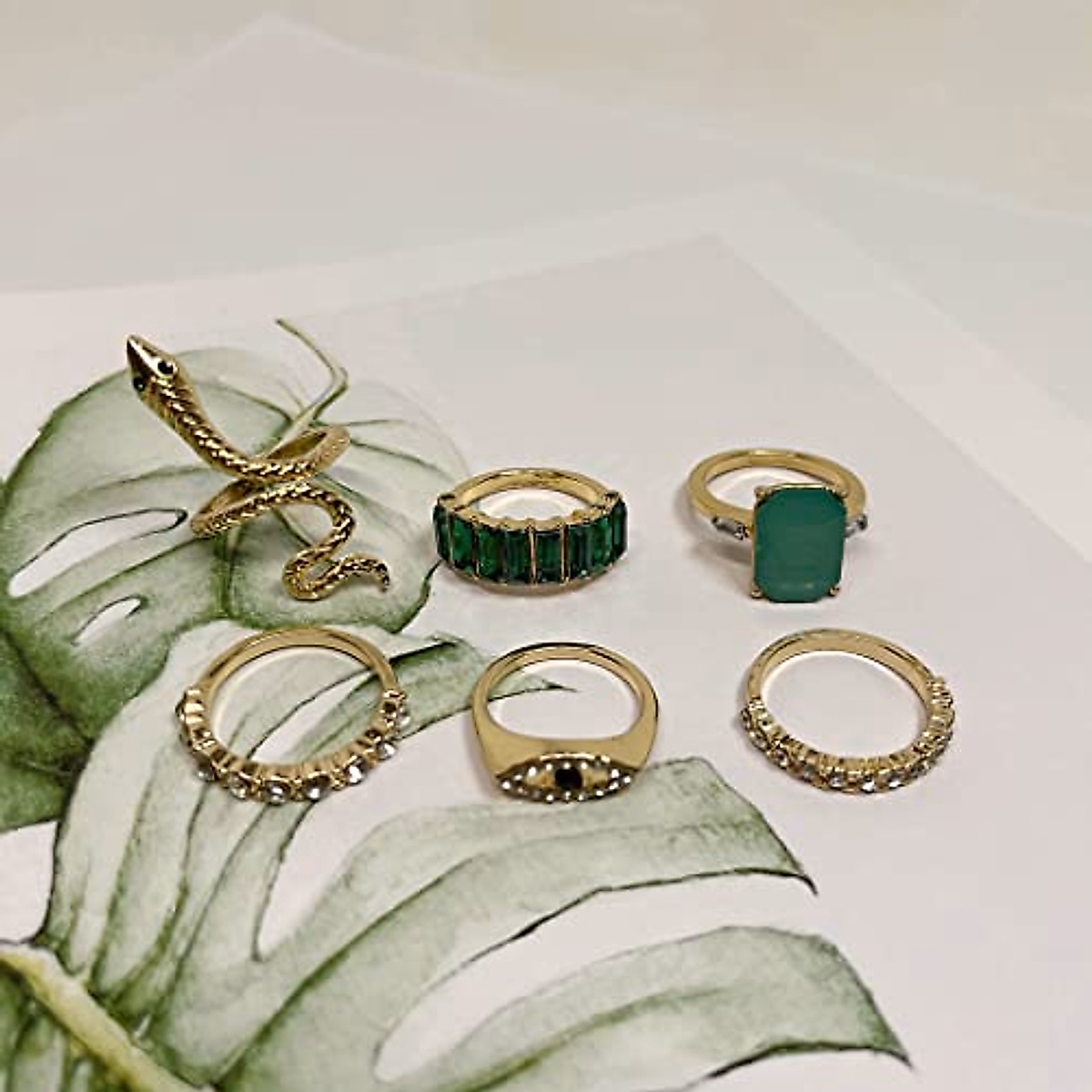 MUYYANSHOP Boho Rhinestone Knuckle Rings Gold Snake Finger Rings Set Stackable Midi Rings for Women and Girls