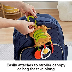 Fisher Price Pretend Food Brunch & Go Stroller Toy with 3 Breakfast-Themed Hanging Sensory Toys for Take-Along Play