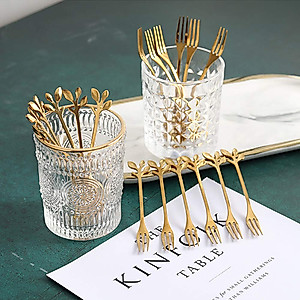 AnSaw 20-Pc Mini Gold Coffee Spoons & Dessert Forks Set, 4.7" Stainless Steel Leaf Handle, Ideal for Tea, Appetizers, Tastings - Perfect for Party, Charcuterie, Cocktails