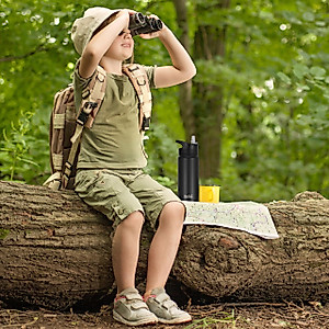 HASLE OUTFITTERS Insulated Water Bottle Kids 16 oz Double Wall Vacuum Stainless Steel Water Bottle Leak Proof for School Wide Mouth with Straw Lid & Spout Lid Keeps Cold and Hot(Black,1pack)