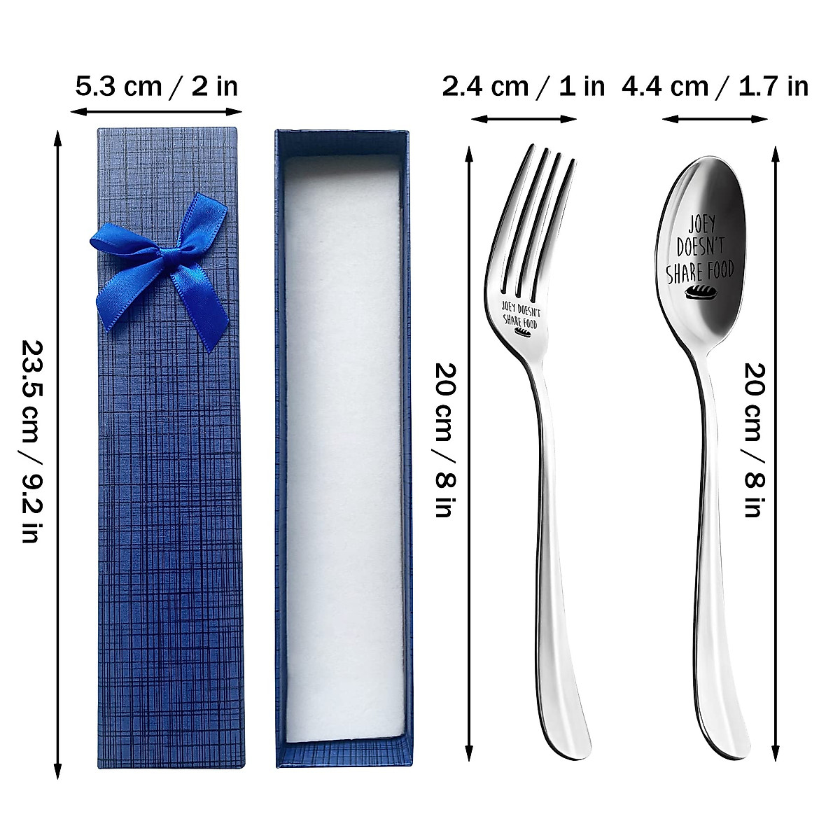 HSSPIRITZ 2 Pieces Joey Doesn't Share Food Funny Engraved Stainless Spoon Fork Set,Friends Tv Show Merchandise,Kitchen Dinner Spoop and Fork for Women, Men, Friends, Sister Birthday Christmas Gifts