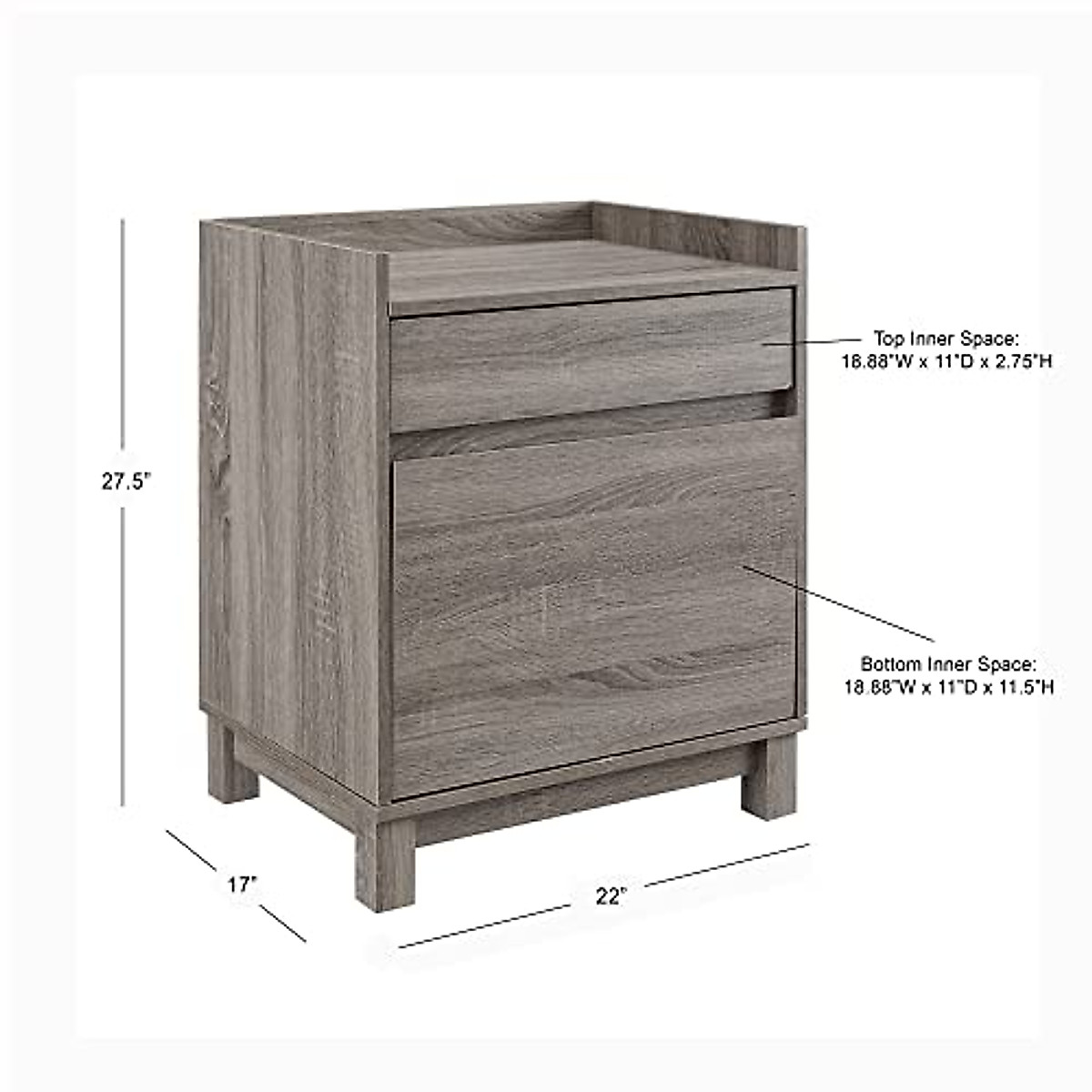 Linon Tracey Filing Cabinet, 22"W x 17.2"D x 27"H, Gray