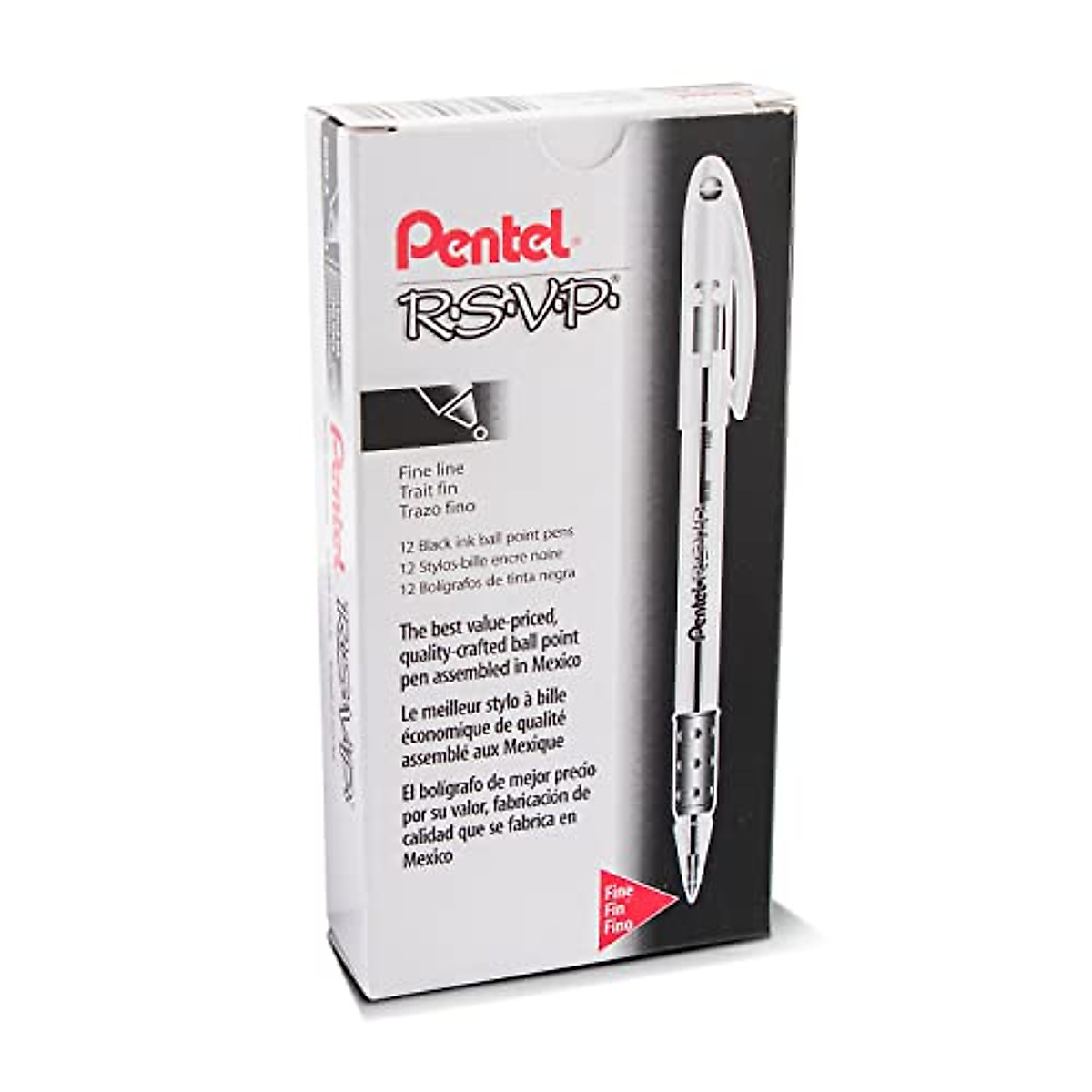 Pentel® R.S.V.P.® Ballpoint Pens, Fine Point, 0.7 mm, Clear Barrel, Black Ink, Pack Of 12