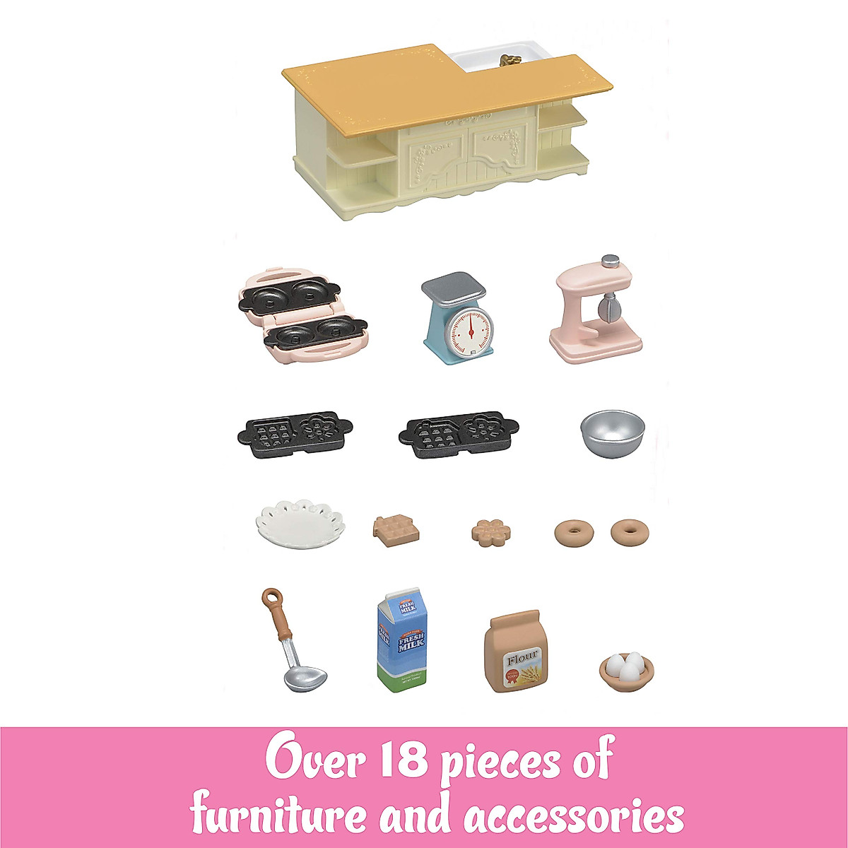 Calico Critters Kitchen Island - Toy Dollhouse Furniture and Accesories Set - Enhance Your Dollhouse with a Functional and Interactive Cooking Center