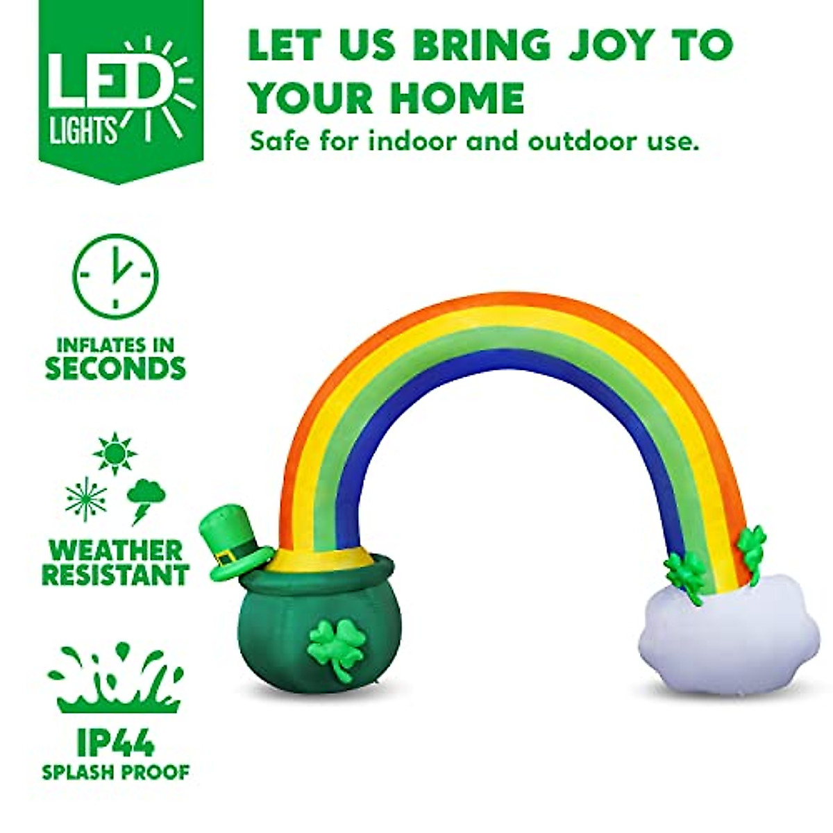 Joiedomi 14ft Long 10 FT Tall St Patrick Inflatable Rainbow Arch with LED Light Build-in Cauldron Pot of Gold Inflatable Yard Garden Decorations, Indoor and Outdoor Theme Party Decor, Lawn Decor