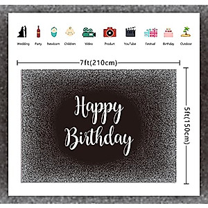 Black and Silver Happy Birthday Backdrop Grey Glitter Photography Background Men Women Adult Birthday Decoration Supplies 7x5FT