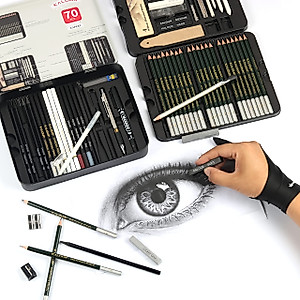 KALOUR 72-Pack Sketch Drawing Pencils Kit with Sketchbook and 3-color Drawing Paper,Tin Box,Include Graphite,Charcoal,Drawing Glove and Artists Tools,Pro Art Drawing Supplies for Adults Beginner