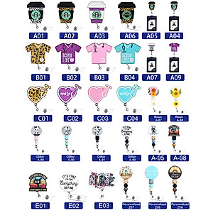 Badge Reel Retractable for Nurses, Nursing Badge Reel with Belt Clip or Alligator Clip for Nursing Student, Doctors and RN, Perfect Nurse Grad Gift, Cute Coffee Scrub Heart Pattern