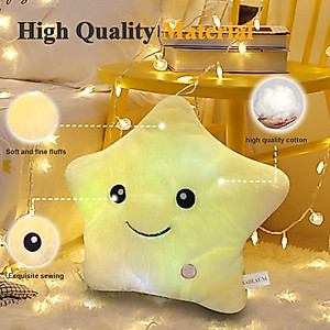 KAHEAUM Twinkle Star Pillow, Decorative Throw Pillows LED Night Light Up Pillow Stuffed Animal Plush Toys Cute Pillows for Kids Girls Birthday Christmas Valentine,Yellow Soft Pillow Cushions