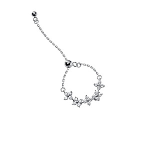 Dainty Flower Finger Rings Sterling Silver 925 for Women Cute Cubic Zirconia Crystal Adjustable Threader Tassel Chain Ball Statement Stacking Ring Tail Band Jewelry Gifts BFF