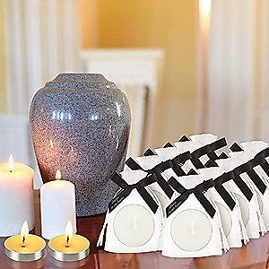 50 Set Funeral Favors Memorial Tealight Candles Unscented Candles Memorial Candles with Bowknots Funeral Ribbons and Organza Bags for Guest Condolence Bereavement Funeral Decor, Black and White