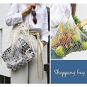 YOYI YOYI Reusable Produce Bags Cotton Mesh Grocery Bags,Washable Portable Vegetable Bag, 100% Cotton Mesh String Organizer Shopping Bag Handle Net Tote(3 Piece)