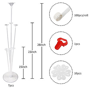 RUBFAC 7 Sets Balloon Stand Kits, Clear Balloon Holder for Table Including Glue, Tie Tool, Flower Clips, Balloon Sticks with Base for Birthday Wedding Party Centerpiece Table Decorations