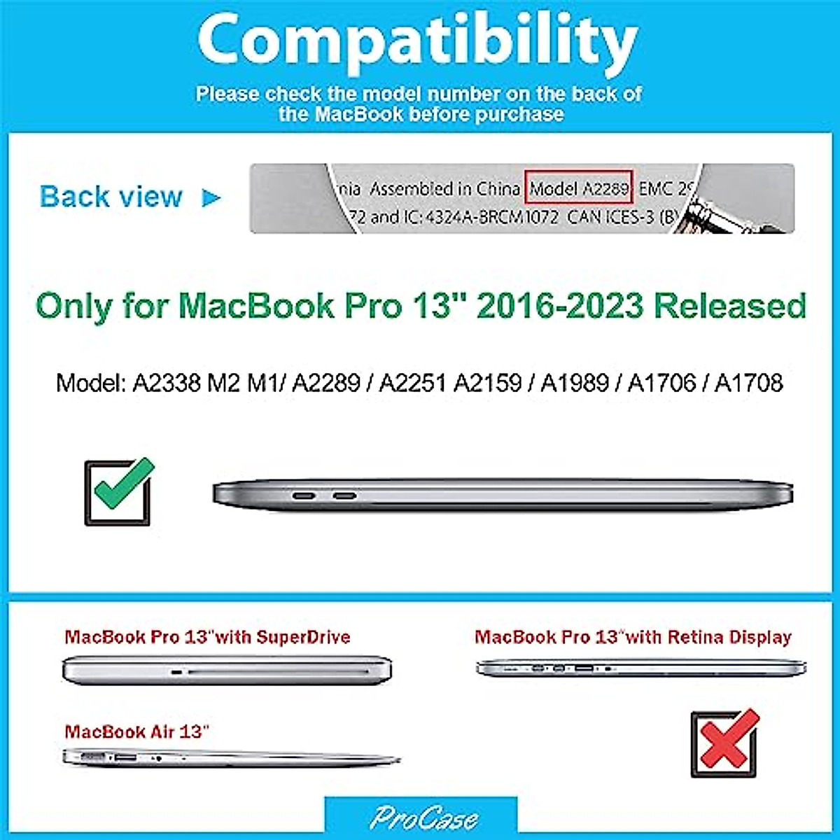 Procase MacBook Pro 13 Case 2019 2018 2017 2016 Release A2159 A1989 A1706 A1708, Hard Case Shell Cover and Keyboard Skin Cover for Apple MacBook Pro 13 Inch with/Without Touch Bar and Touch ID –Black (PC-08360224)