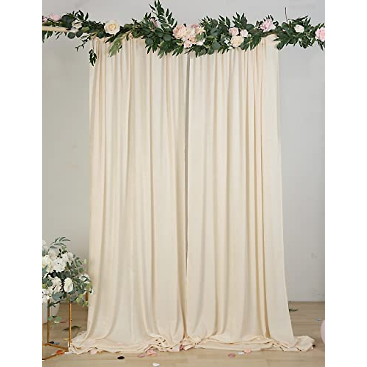 Cytdkve 2 Panels 4.8 Feet x 10 Feet Butter Cream Velvet-Like Wedding Backdrop Curtain Drapes, Silky Soft Window Curtains Panels for Wedding Ceremony Birthday Party Decorations