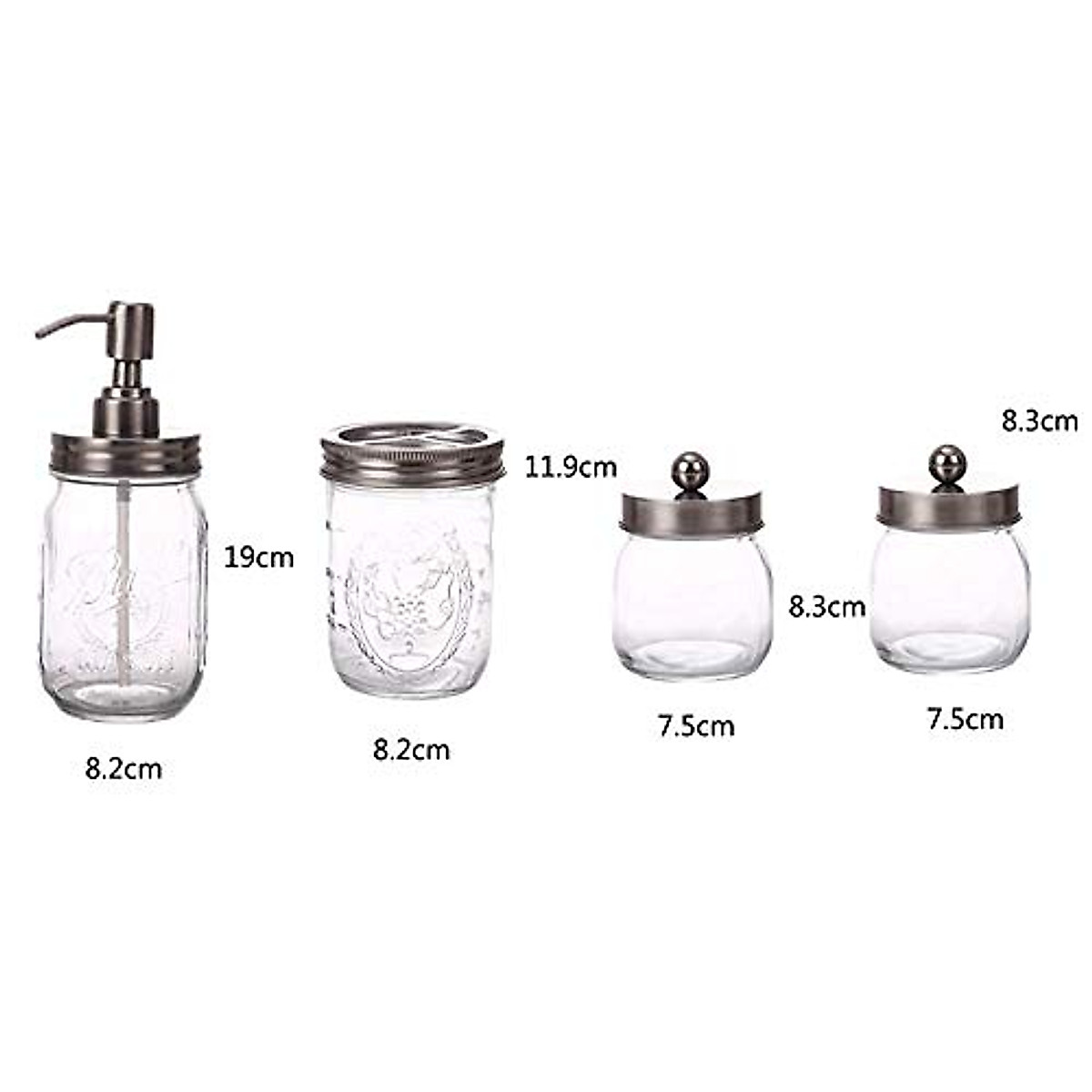 AINEKUI Mason Jar Bathroom Accessories Set 4 Pcs, Lotion Soap Dispenser, Toothbrush Holder, 2 Cotton Swab Jars, Suitable for Home Decoration in Bathroom and Kitchen