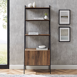 Walker Edison Furniture Company Industrial Modern Ladder Bookcase w/Cabinet, 72 Inch, Reclaimed Barnwood