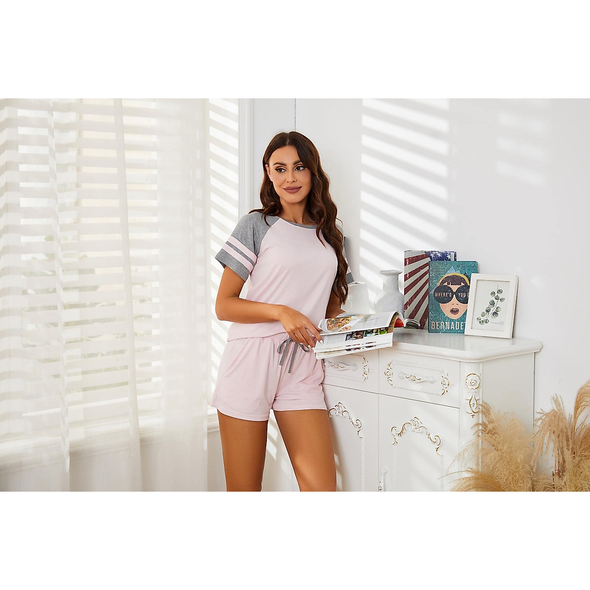 HEARTNICE Women Soft Pajama Sets Short Sleeve Loungewear Sleepwear Summer Two-Piece Pjs Sets With Pockets(Pink, M)