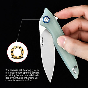 Harnds Folding Pocket Knife, Camping Knife, Survival Knife, Men's Folding Knife, Suitable for Daily Life and Outdoor Hiking, Fishing Use (Transparent Cyan)