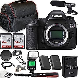 Canon EOS 5DS R DSLR Camera + 2X 64GB Memory + TTL Flash + Microphone + Case + More (15pc Bundle)