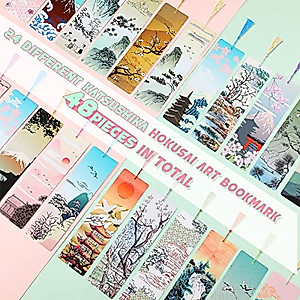 48 Pieces Tassel Bookmarks Anime Bookmark with Tassels Inspirational Japanese Paper Bookmark Japan Art Impressions Bookmarker Cards Nature Manga Bookmarks for Artists Men Women Book Lover Teen