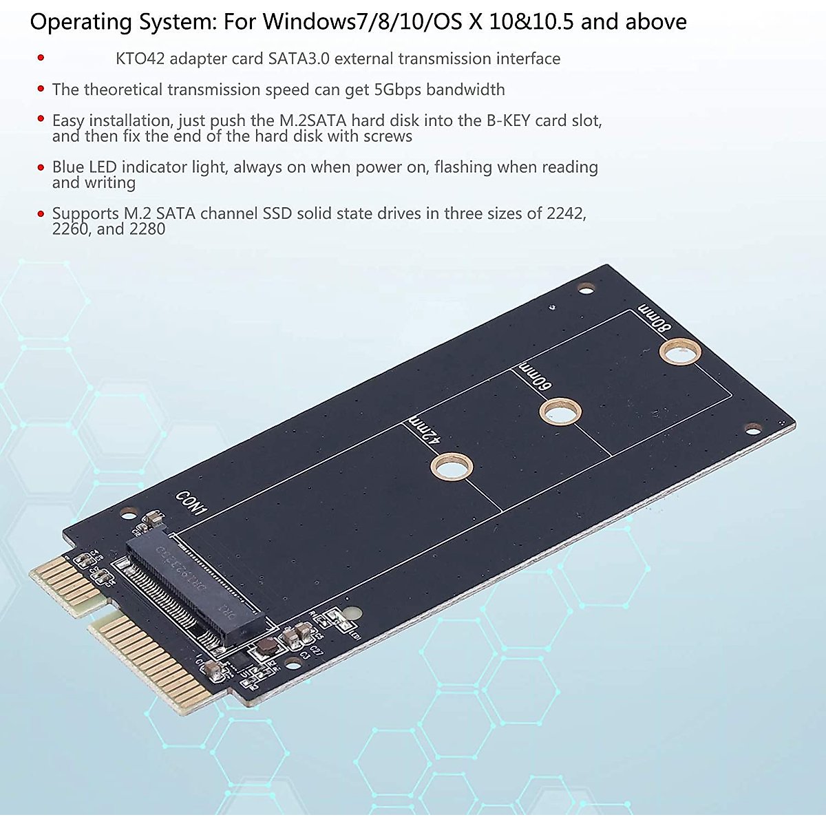 eboxer-1 SATA to M.2 Adapter Card, with LED Indicator Light, 5Gbps Transmission Speed, for Windows, for iOS