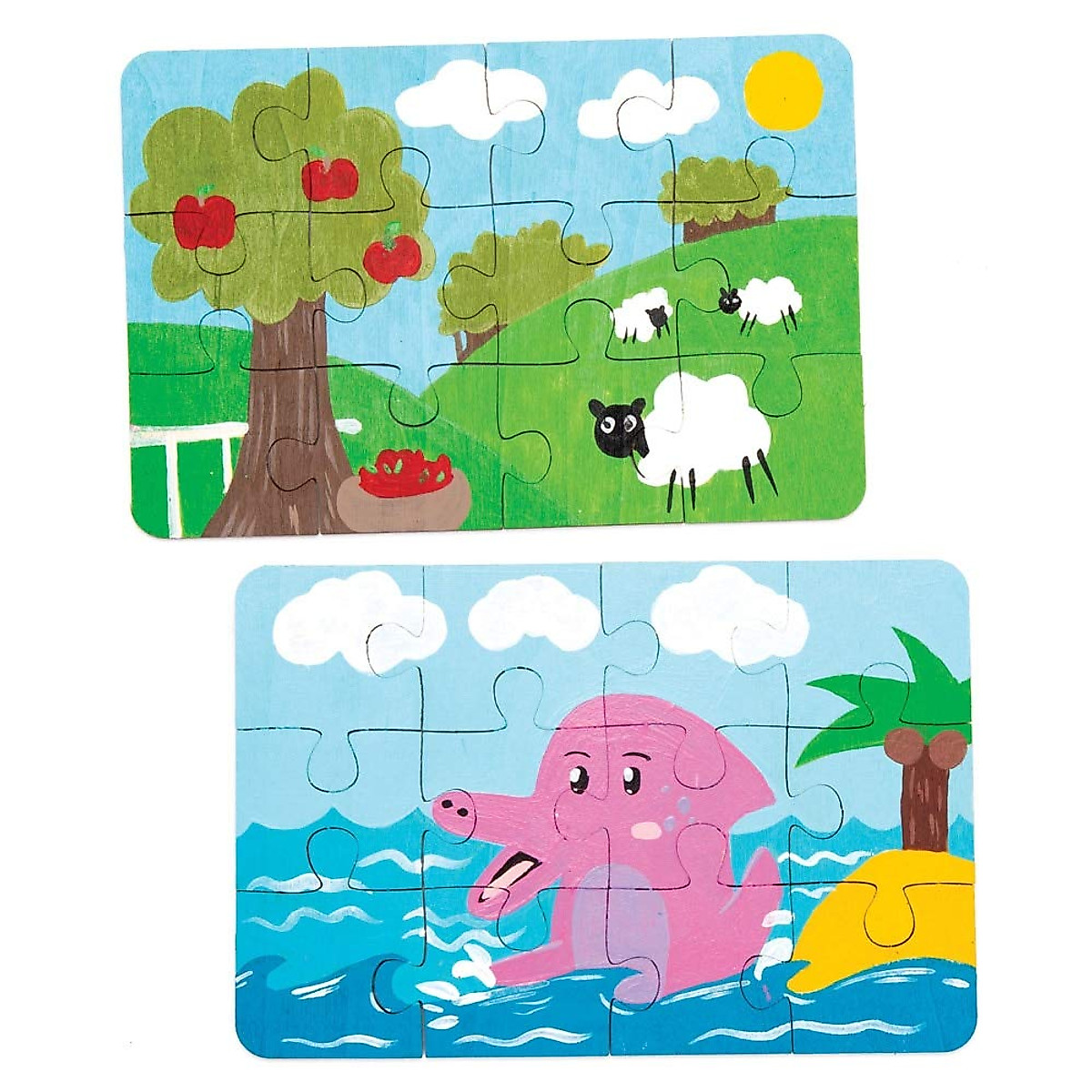 Baker Ross AW602 Wooden Jigsaw Puzzles - Pack of 8, Painting Arts and Crafts for Kids