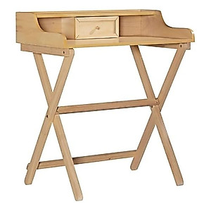 Linon Cade Wood Folding Desk with Small Drawer in Natural Brown Stain