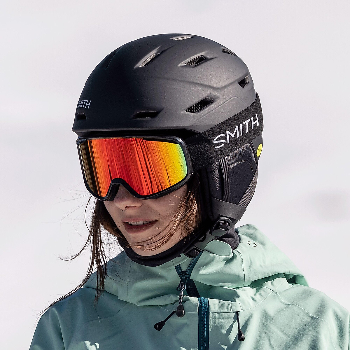 SMITH Vogue Goggles for Women with Carbonic-x Lens – Performance Snowsports Goggles with Replaceable Lens for Skiing & Snowboarding – Black + Red Sol-X Mirror Lens