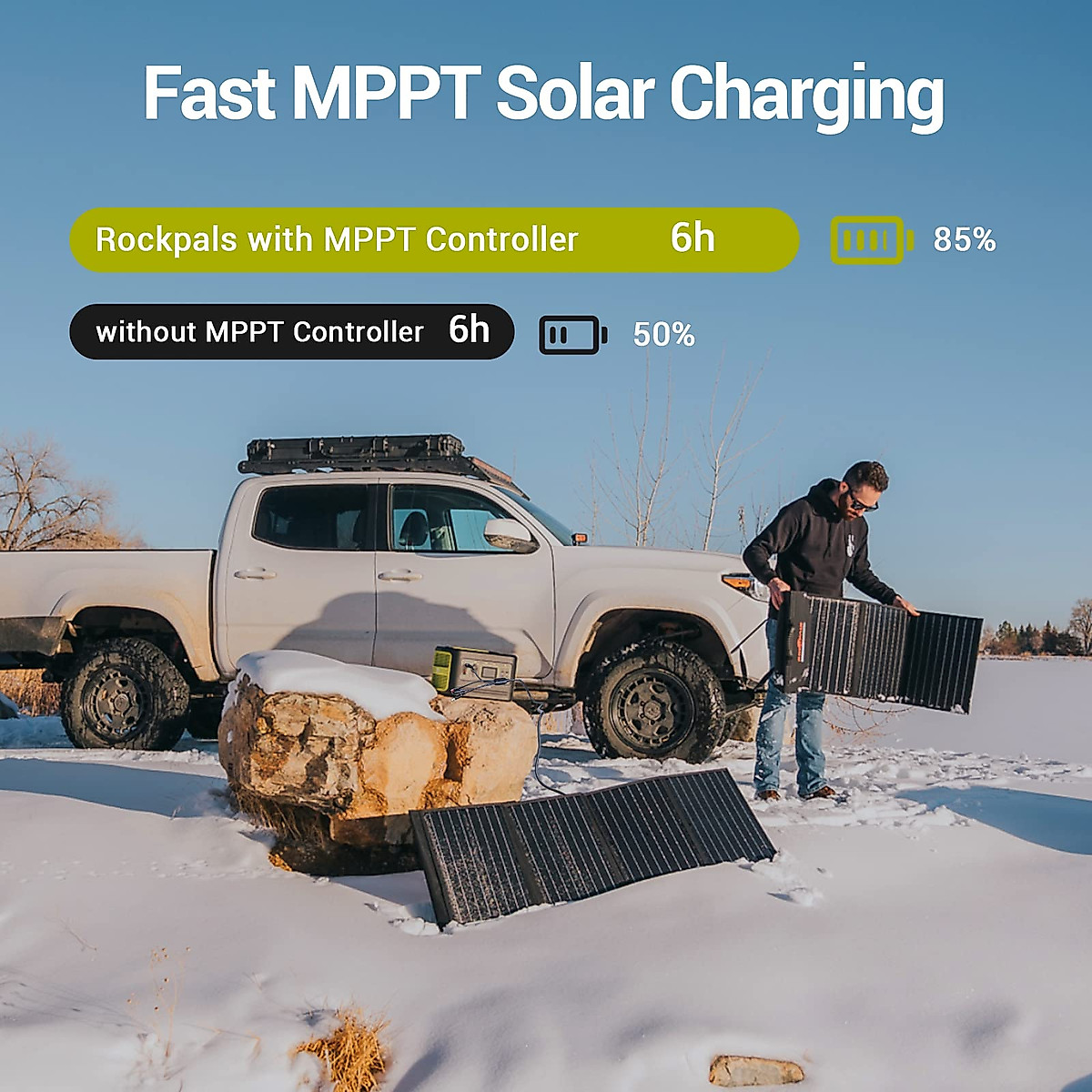 ROCKPALS Portable Power Station Freeman 600, 3 x AC Outlets, 614.4Wh Solar Generator and RP082 100W Foldable Solar Panel with Kickstand, Parallel Solar Panel Kit for Outdoor Camping, RV, Adventure