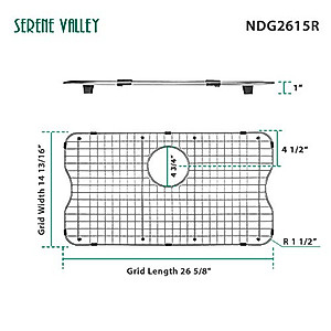 Serene Valley Sink Grid 26-5/8" x 14-13/16", Rear Drain with Corner Radius 1-1/2", NDG2615R