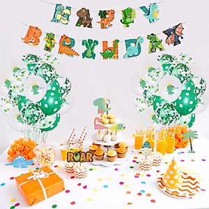 SEENS-Dinosaur Birthday Decorations Set - Birthday Gift for Kids -- 36 Pieces Birthday Party Decorations - Balloon Banner Cake Decoration"